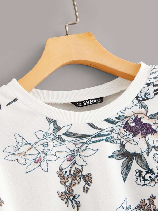SHEIN LUNE Botanical Print Sweatshirt | SHEIN USA