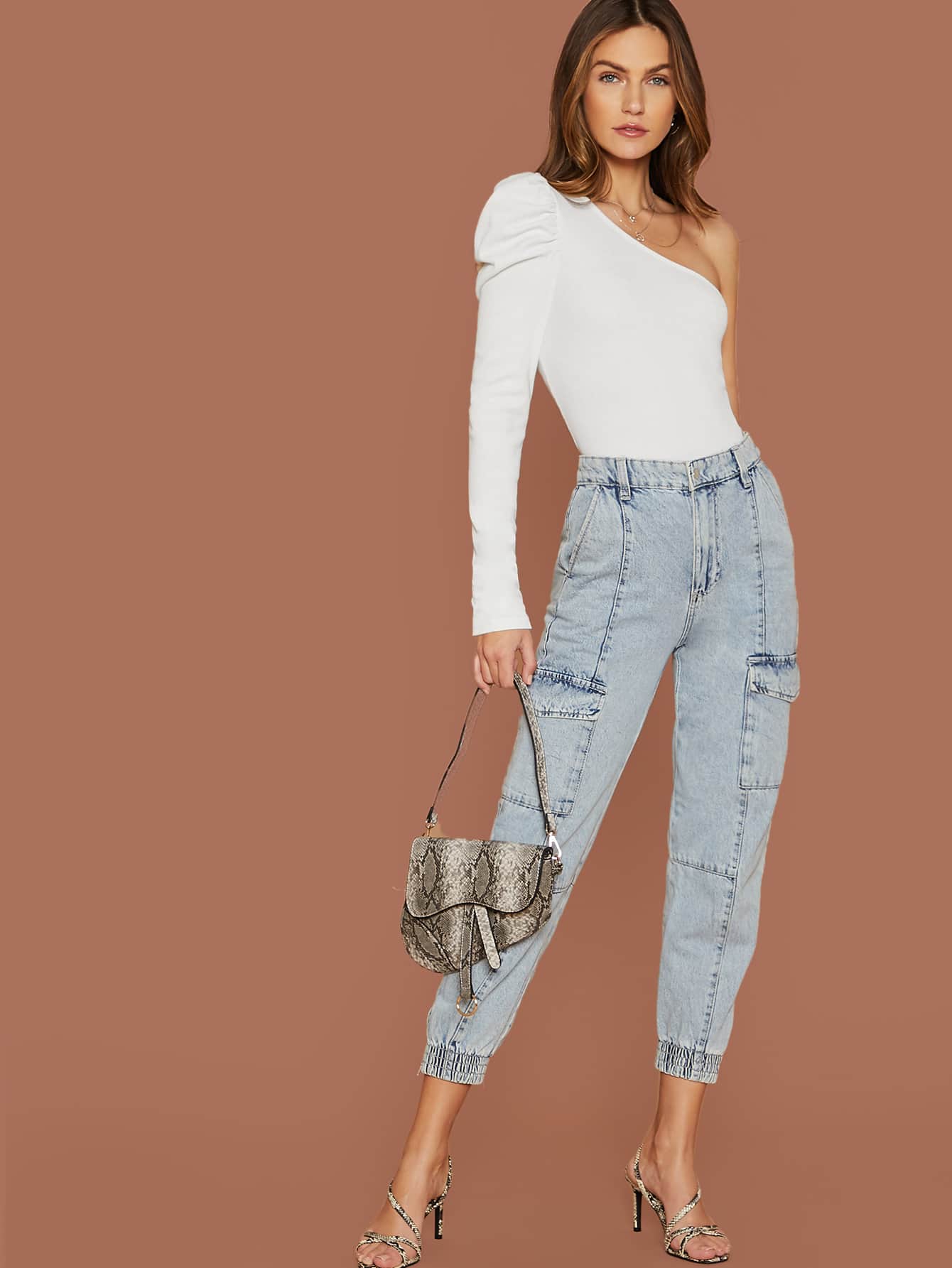 SHEIN Solid One Shoulder Puff Sleeve Top | SHEIN USA