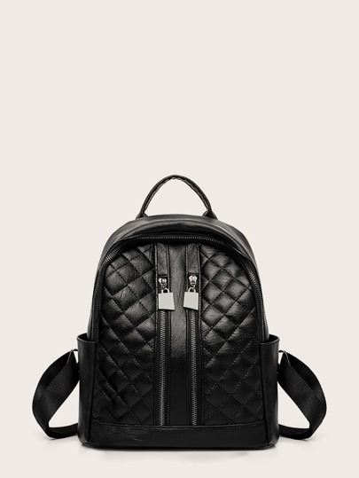 Search side pocket double zipper backpack | ROMWE