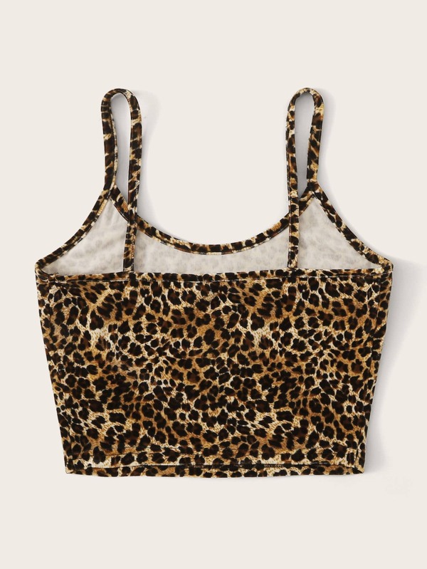 SHEIN Privé Leopard Print Velvet Cropped Cami Top | SHEIN USA
