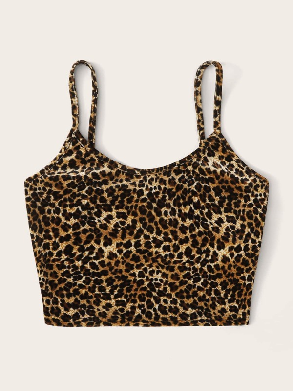 SHEIN Privé Leopard Print Velvet Cropped Cami Top | SHEIN USA