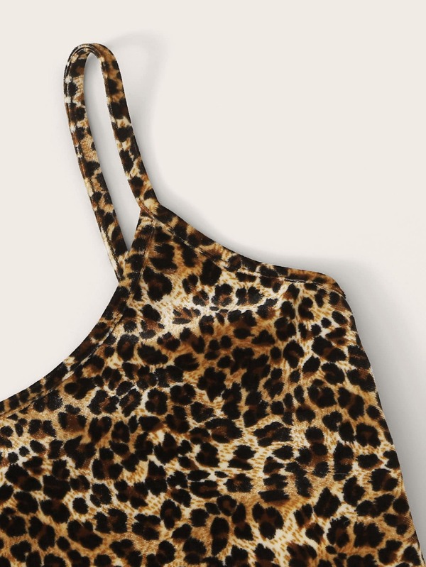 SHEIN Privé Leopard Print Velvet Cropped Cami Top | SHEIN USA