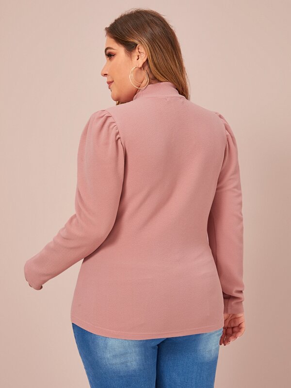 SHEIN Clasi Plus Solid Mock-Neck Puff Sleeve Top | SHEIN USA