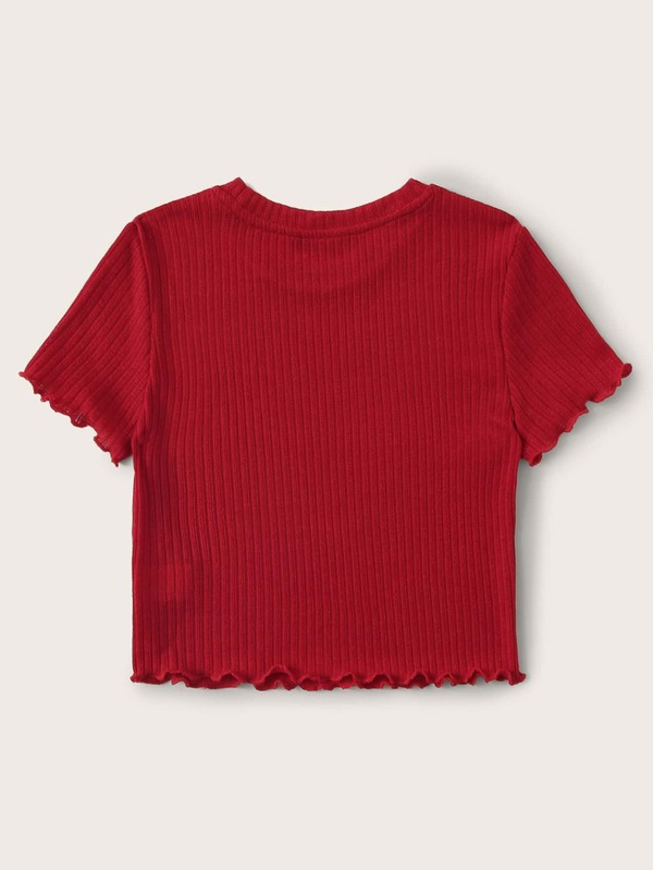 Shein Qutie Camiseta Tejida De Canalé Ribete En Forma De Lechuga Moda