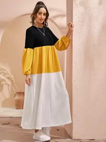 Mulvari Color Block Lantern Sleeve Maxi Tent Dress | SHEIN USA