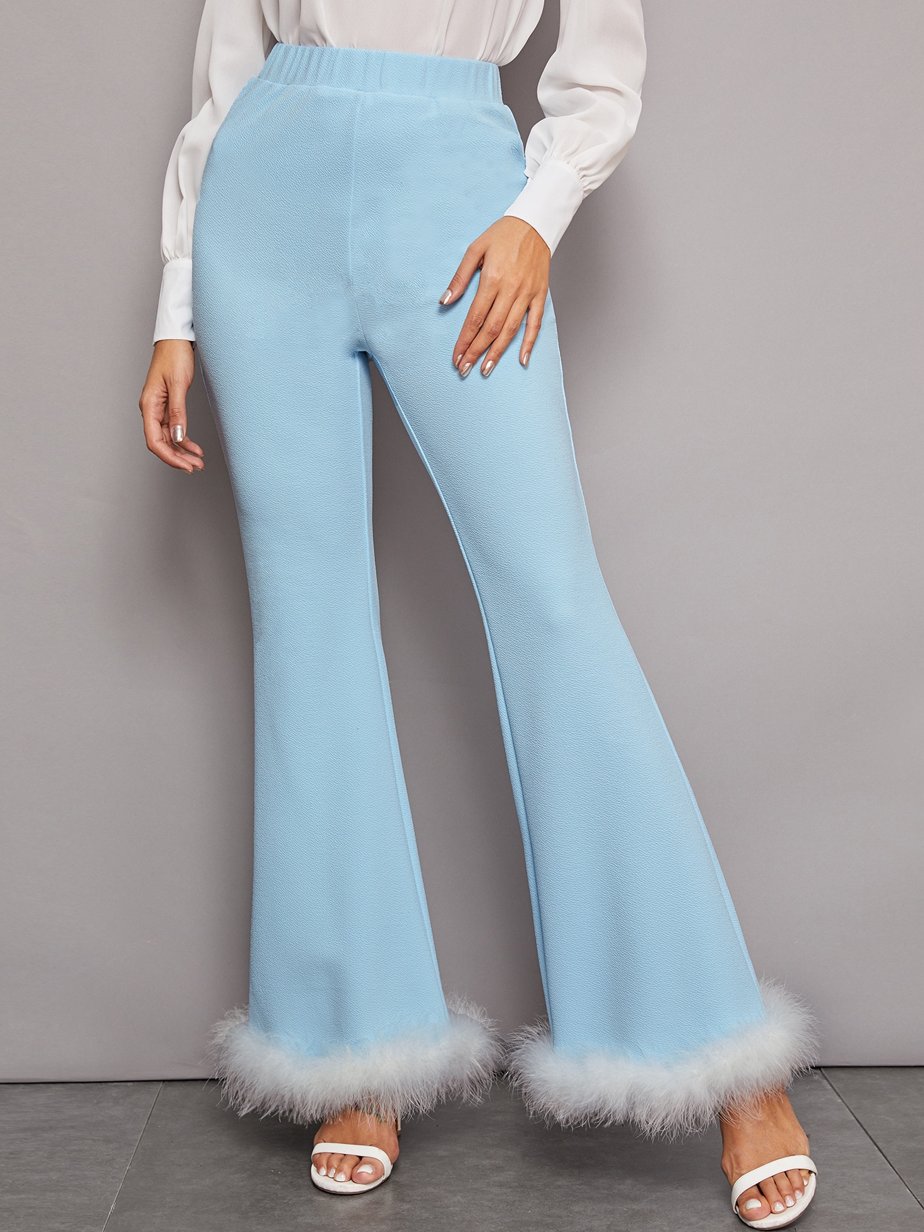 Contrast Faux Fur Flare Leg Pants
