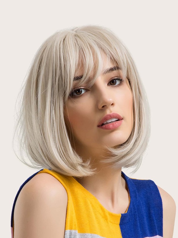 HAIRCUBE Women's Wigs 14" White Short Straight Wigs White Gold Bob Wigs ...