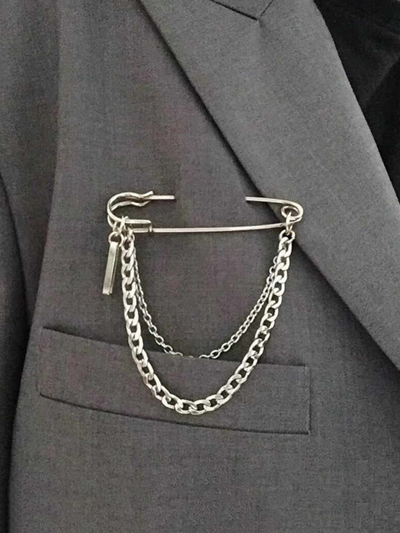 1pc Chain Decor Safety Pin Brooch