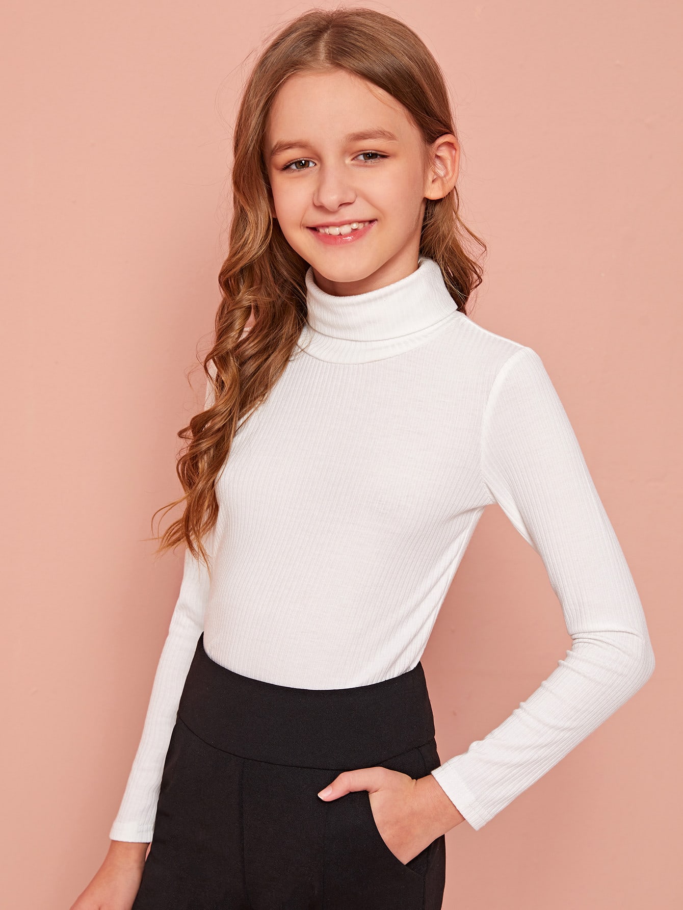 Girls Turtle Neck Rib-knit Top