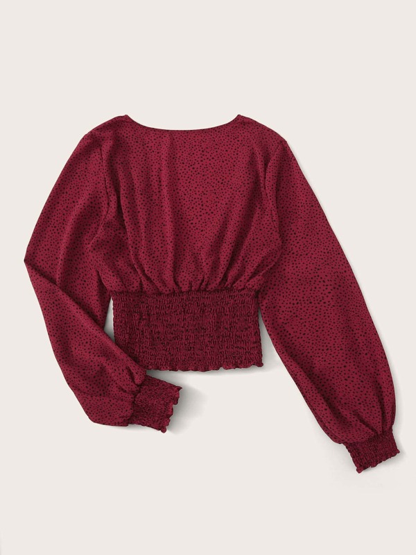 SHEIN LUNE Speckled Smocked Long Sleeve Top | SHEIN USA