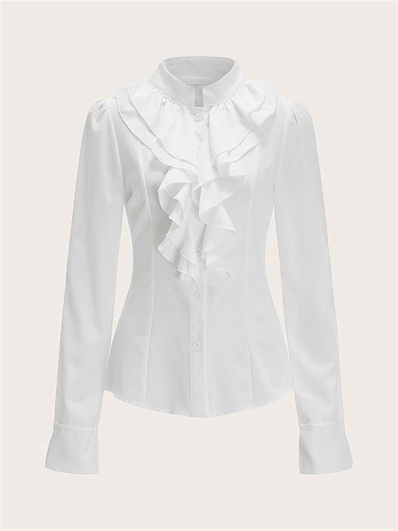 SHEIN Mock-neck Ruffle Trim Shirt | SHEIN EUR