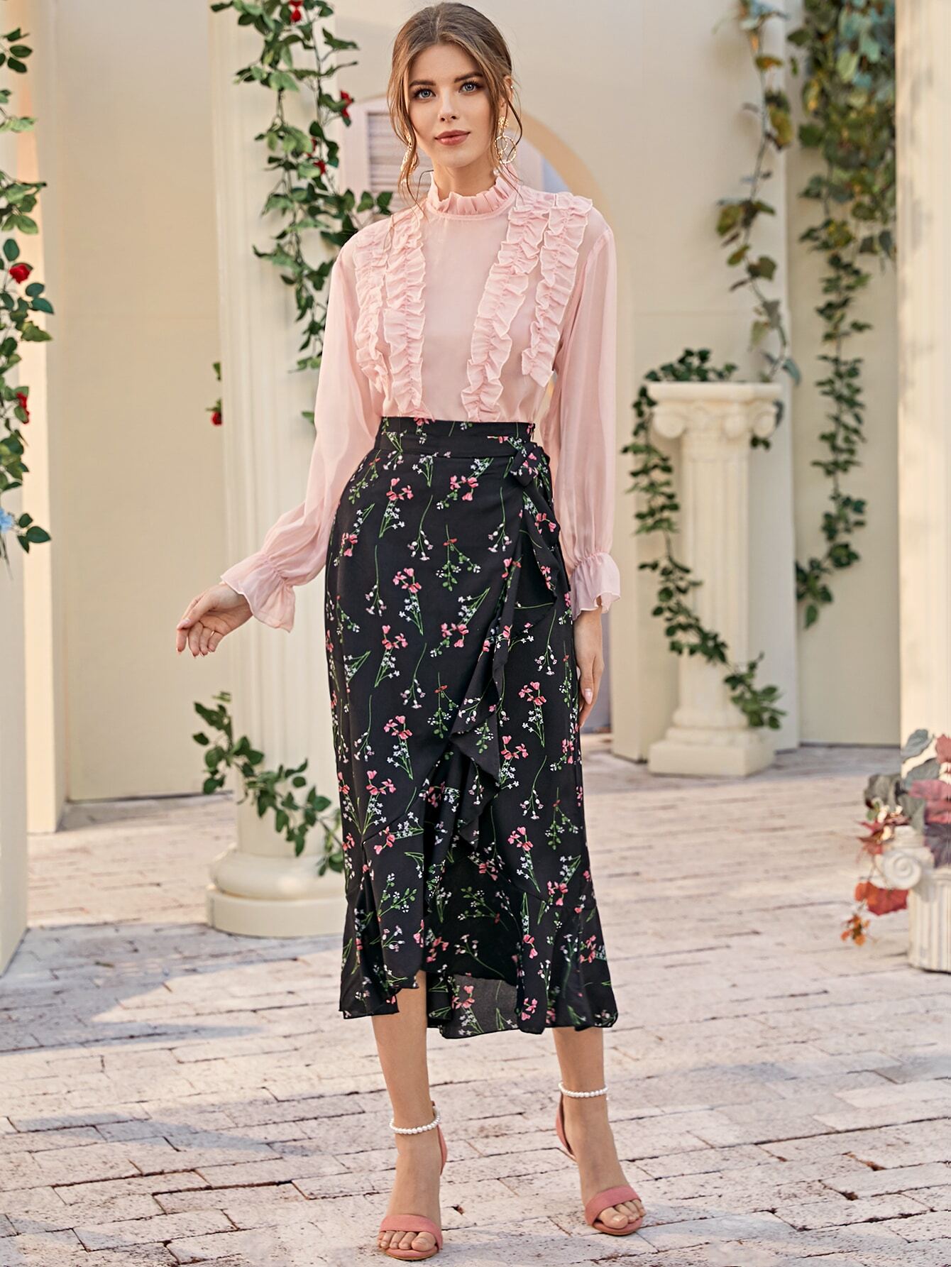 Ruffle Hem Wrap Knot Skirt | SHEIN USA