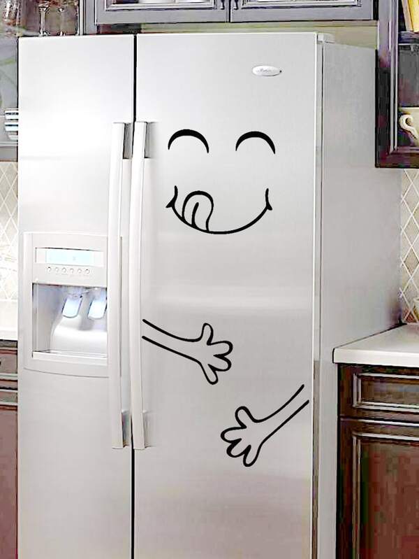 1pc Cartoon Refrigerator Sticker, Cartoon Black PVC Smile & Coffee ...