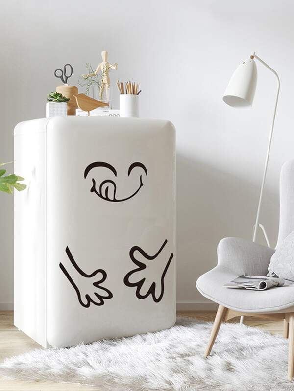 1pc Cartoon Refrigerator Sticker, Cartoon Black PVC Smile & Coffee ...