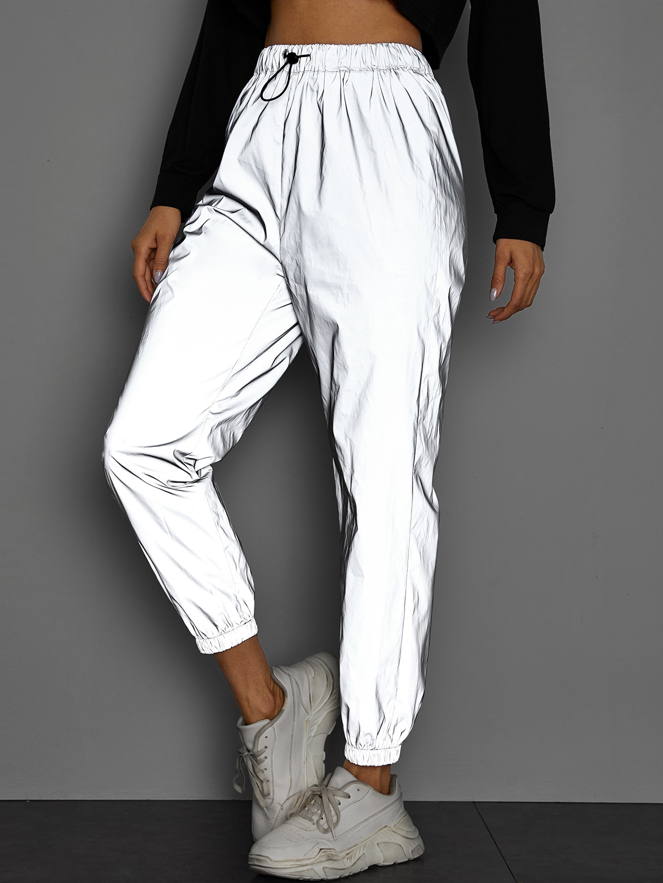 Drawstring Waist Reflective Joggers