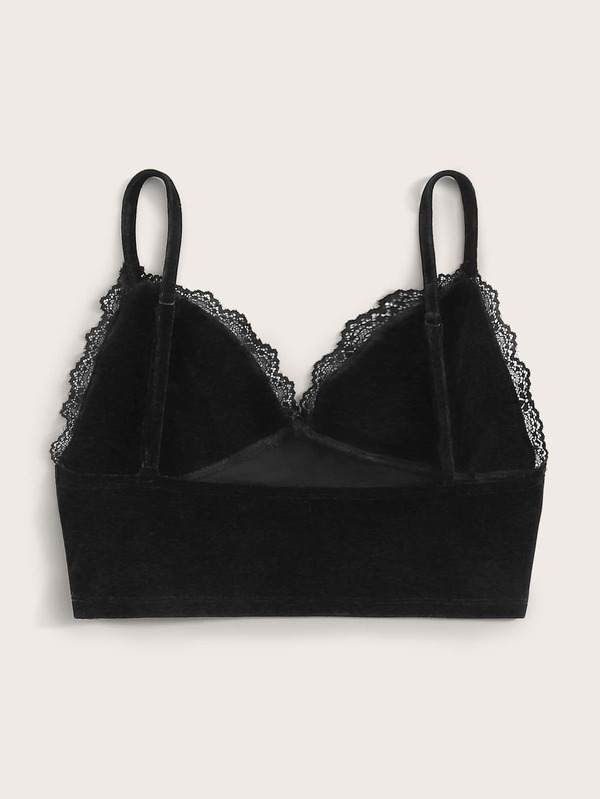 SHEIN Lace Detail Crop Velvet Bustier Top | SHEIN USA