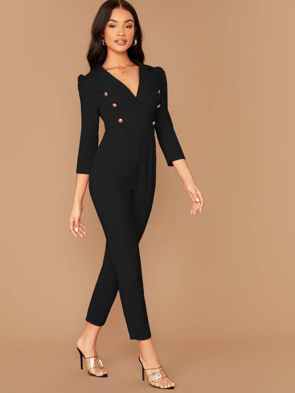 Shein Privé Notched Collar Double Breasted Jumpsuit Shein Uk