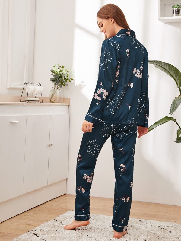 Floral Print Satin PJ Set | SHEIN