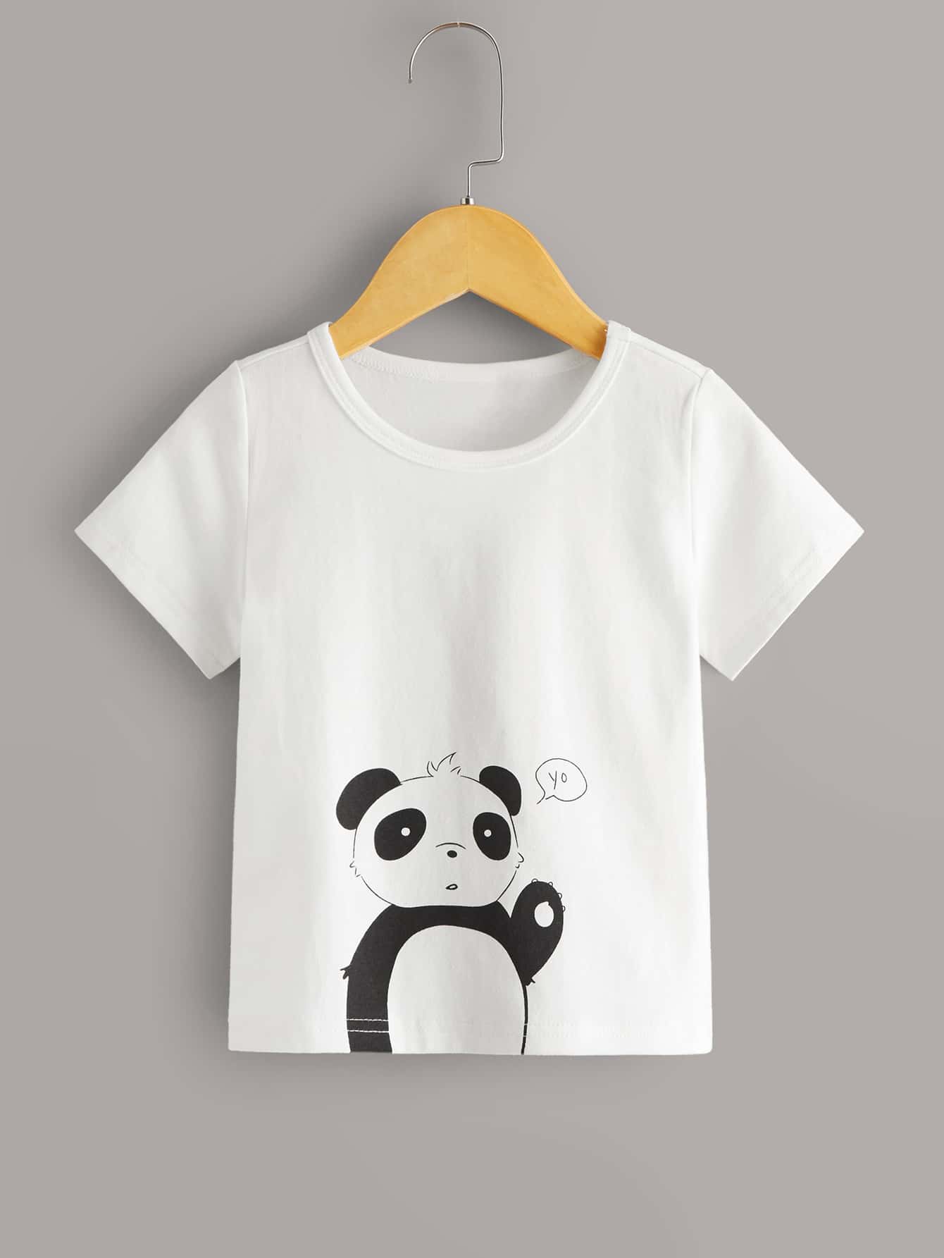 Toddler Girls Panda Print Round Neck Tee