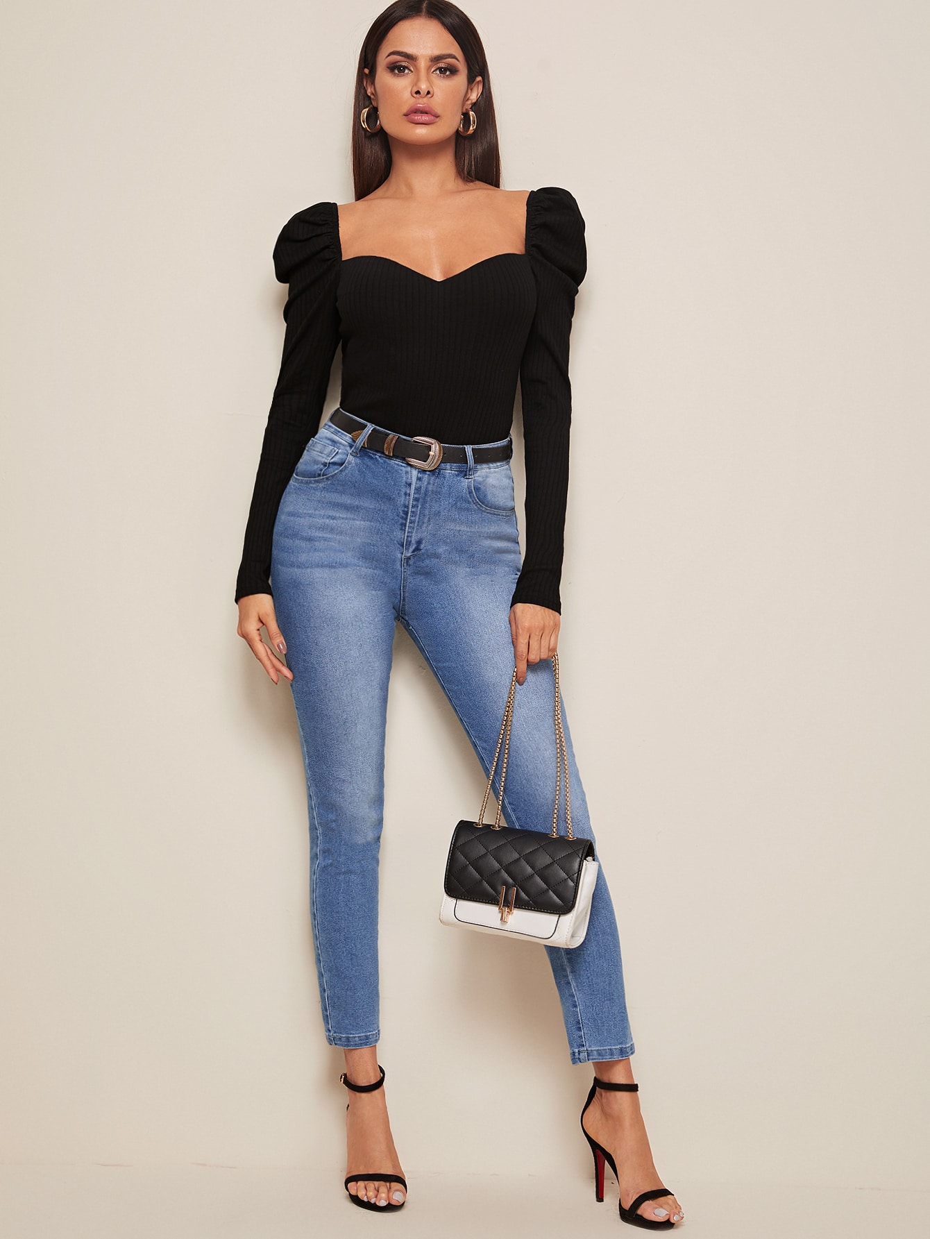 SHEIN Sweetheart Neck Puff Sleeve Top | SHEIN UK
