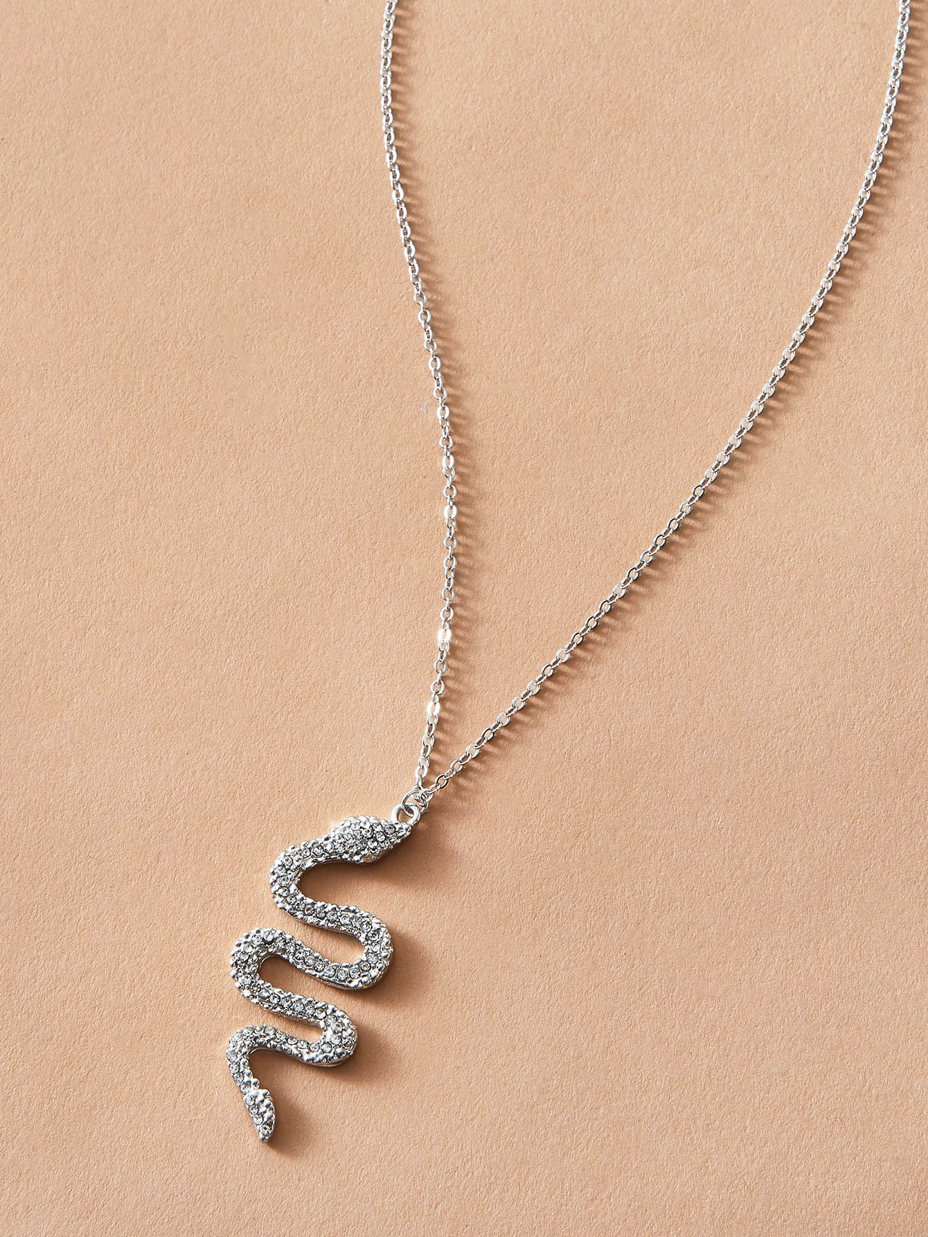 1pc Rhinestone Engraved Snake Charm Chain Necklace