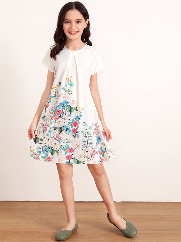 SHEIN Kids Nujoom Vestido de niñas con estampado floral con diseño ...