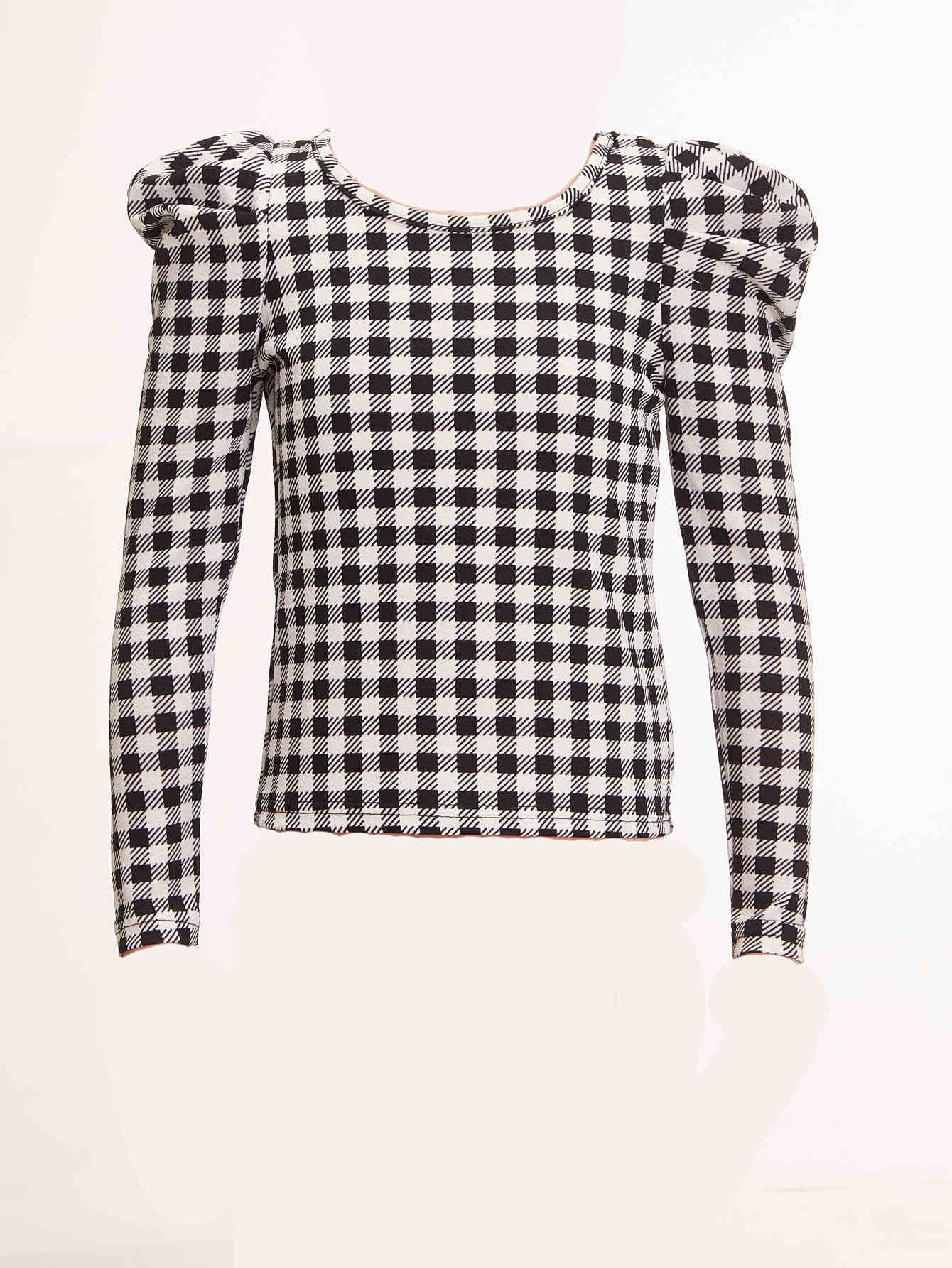 SHEIN Girls Gingham Print Puff Sleeve Top | SHEIN UK