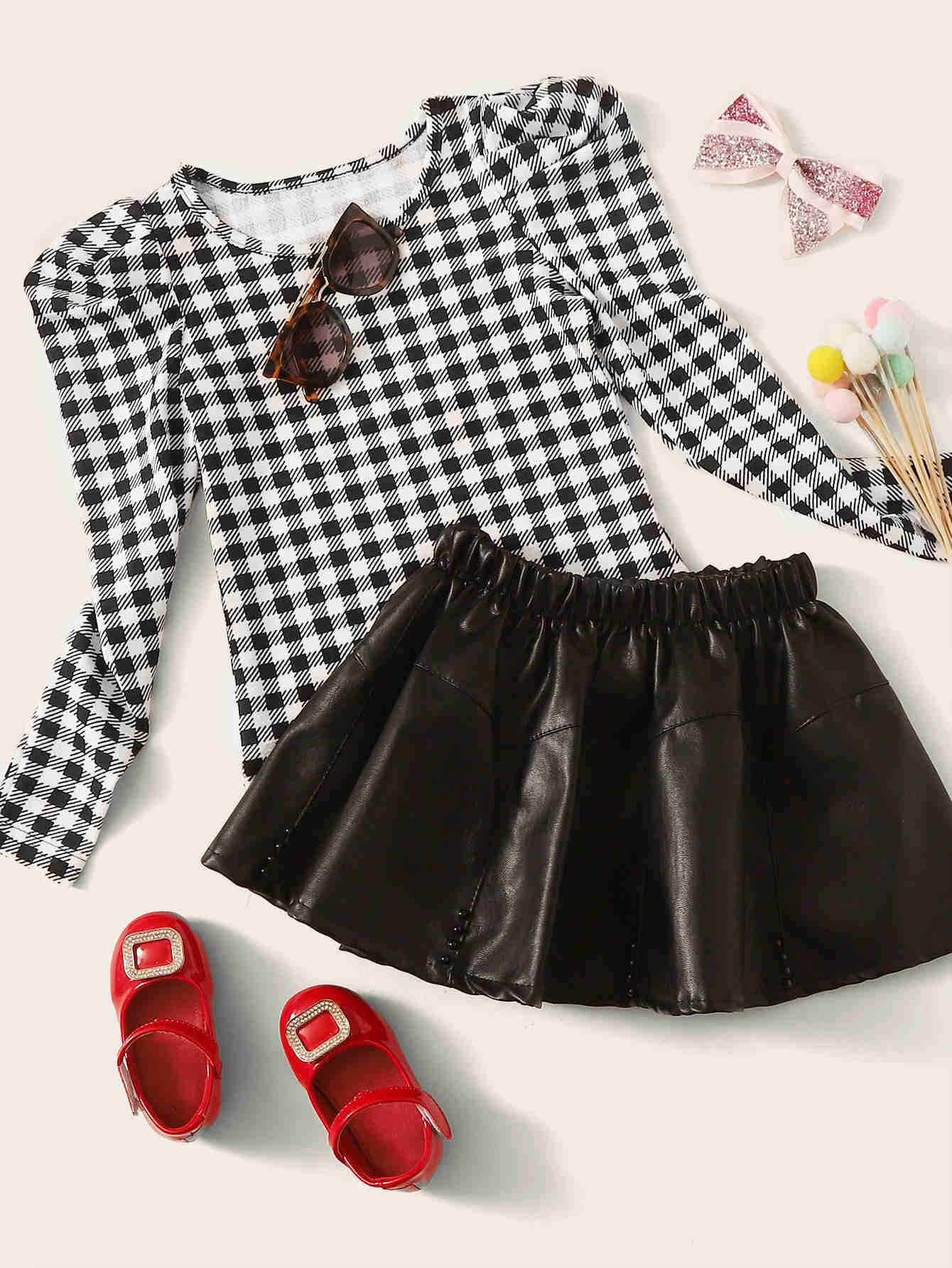 SHEIN Girls Gingham Print Puff Sleeve Top | SHEIN UK