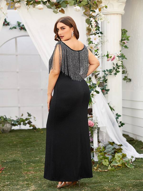 Shein Belle Plus Fringe Maxi Fitted Dress Shein Uk