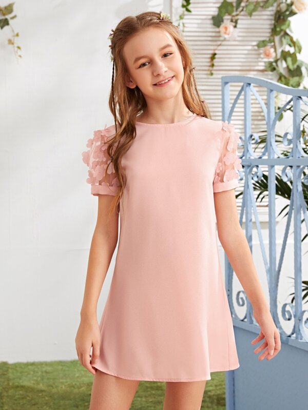 SHEIN Kids Nujoom Vestido de niñas de manga de malla con aplique | Moda ...