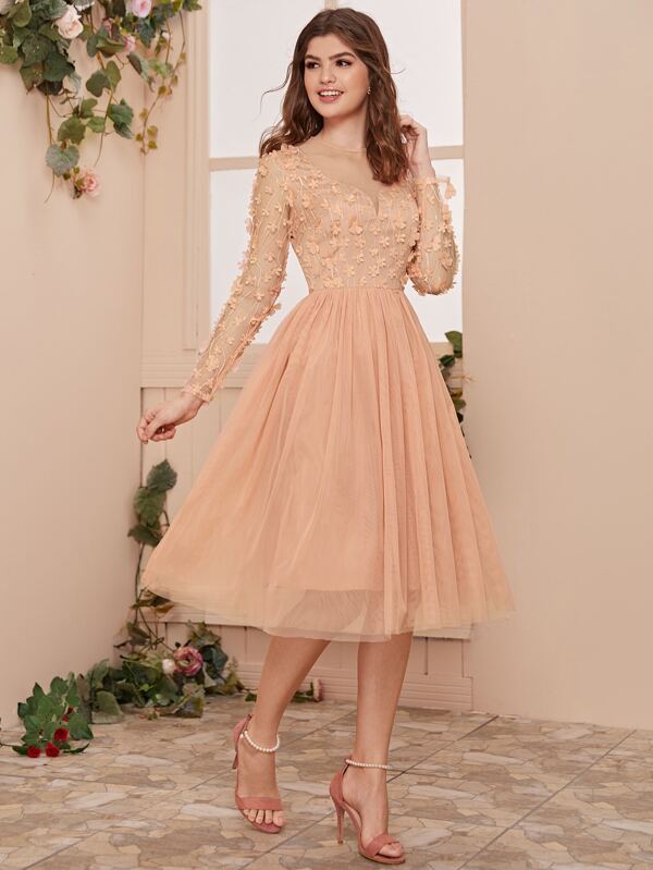 SHEIN Belle Rosa Apliques Simples Romântico Vestido | SHEIN Brasil