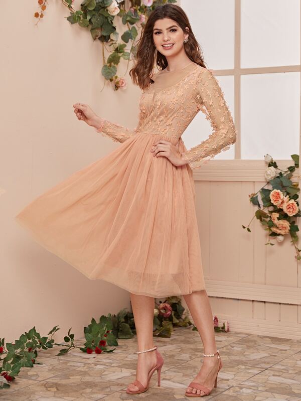 SHEIN Belle Rosa Apliques Simples Romântico Vestido | SHEIN Brasil