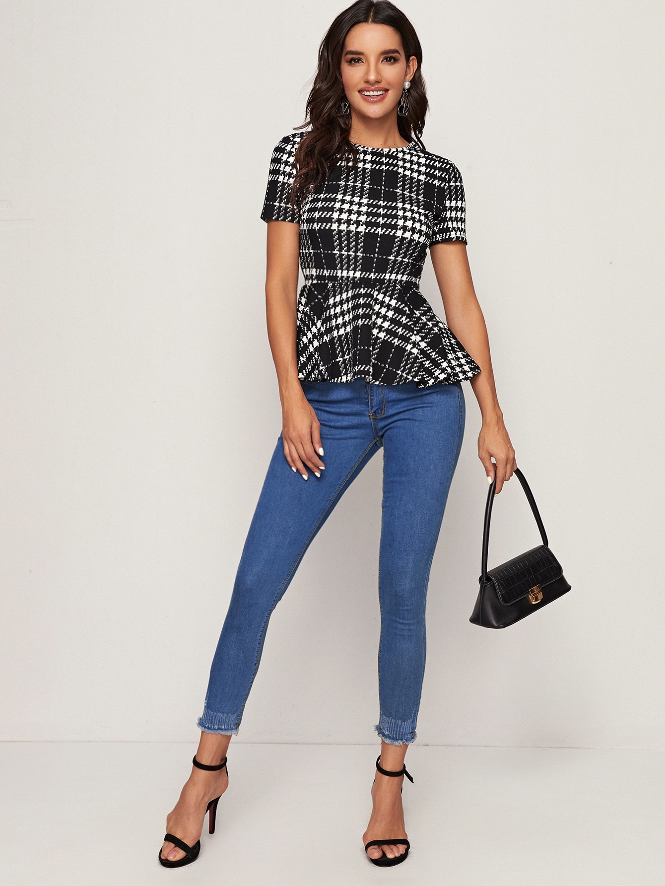 SHEIN Clasi Plaid Peplum Top | SHEIN USA