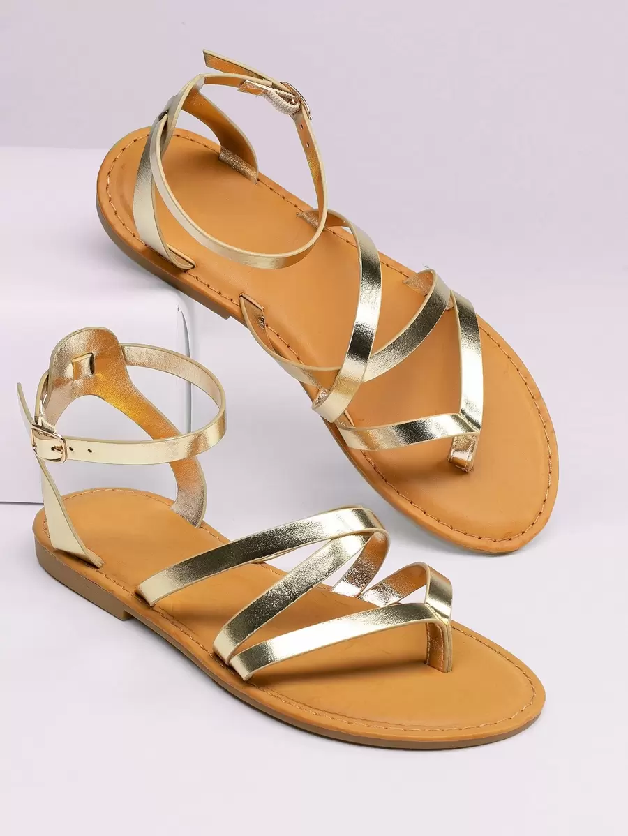 SHUZIA Metallic Multi Strap Gladiator Sandals | SHEIN USA