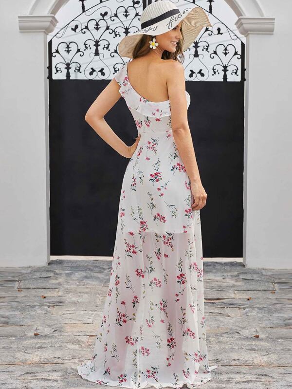 EVER-PRETTY One Shoulder Ruffle Trim Floral Print Dress | SHEIN USA