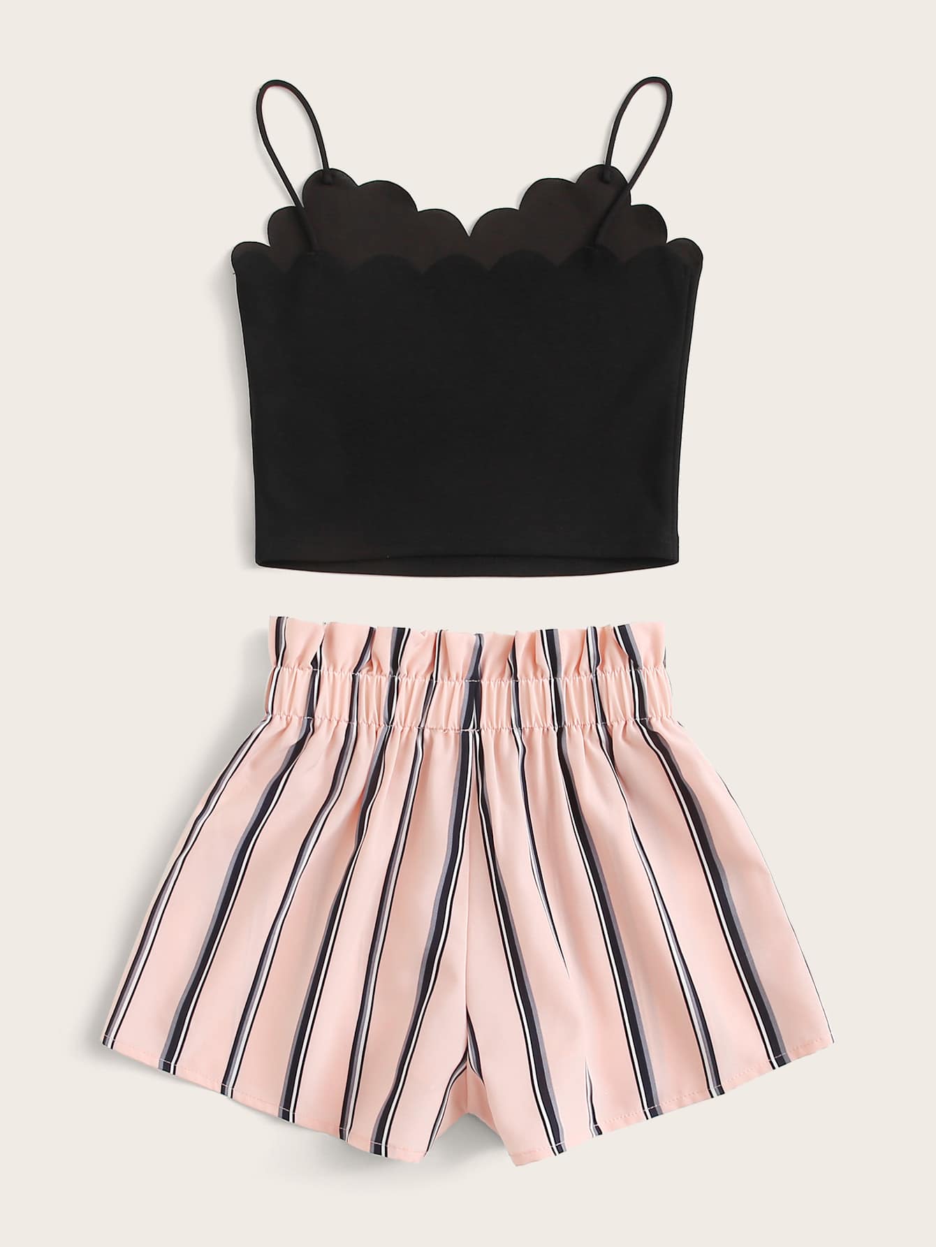 SHEIN Kids EVRYDAY Tween Girl Scallop Edge Cami Top And Paperbag Waist ...