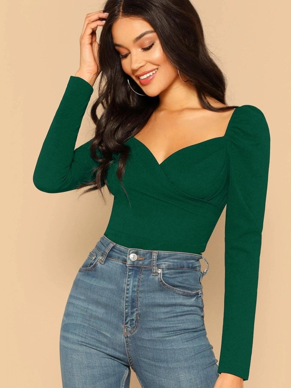 Shein Privé Sweetheart Neck Puff Sleeve Wrap Top Shein Usa