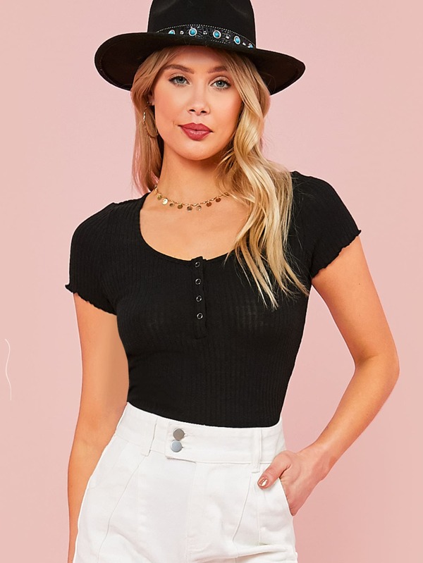 Shein Essnce Button Front Rib Knit Tee Shein Usa