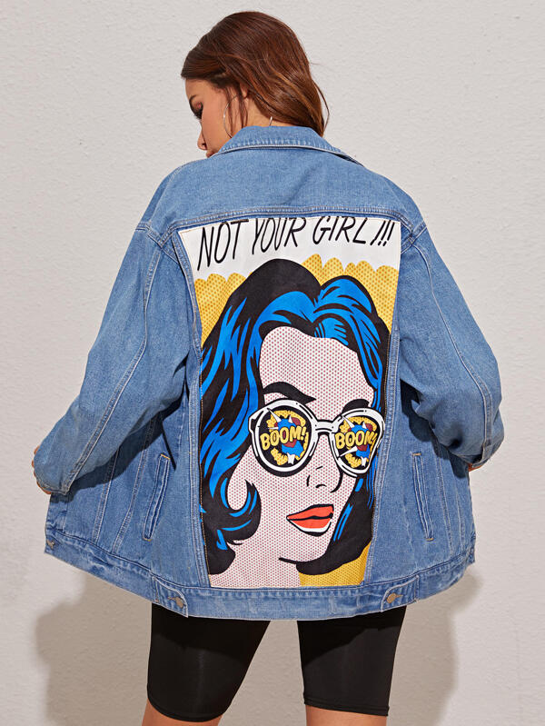 Pop Art Print Back Trucker Denim Jacket | SHEIN UK