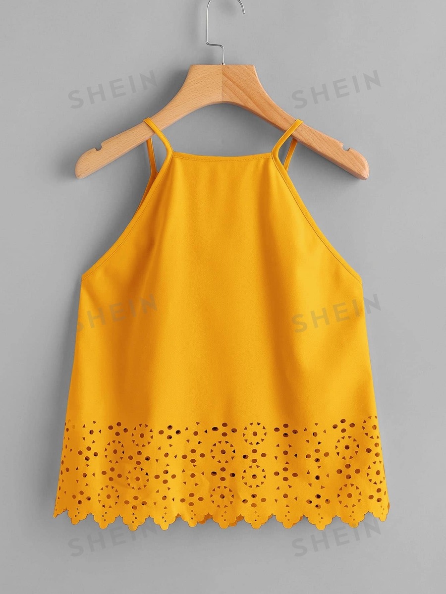 SHEIN VCAY Scallop Edge Laser Cut Cami Top | SHEIN UK