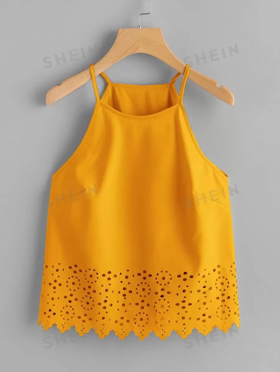 SHEIN VCAY Scallop Edge Laser Cut Cami Top | SHEIN UK