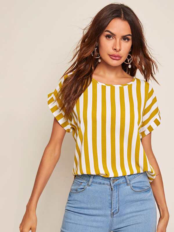 SHEIN Rolled Cuff Striped Top | SHEIN USA