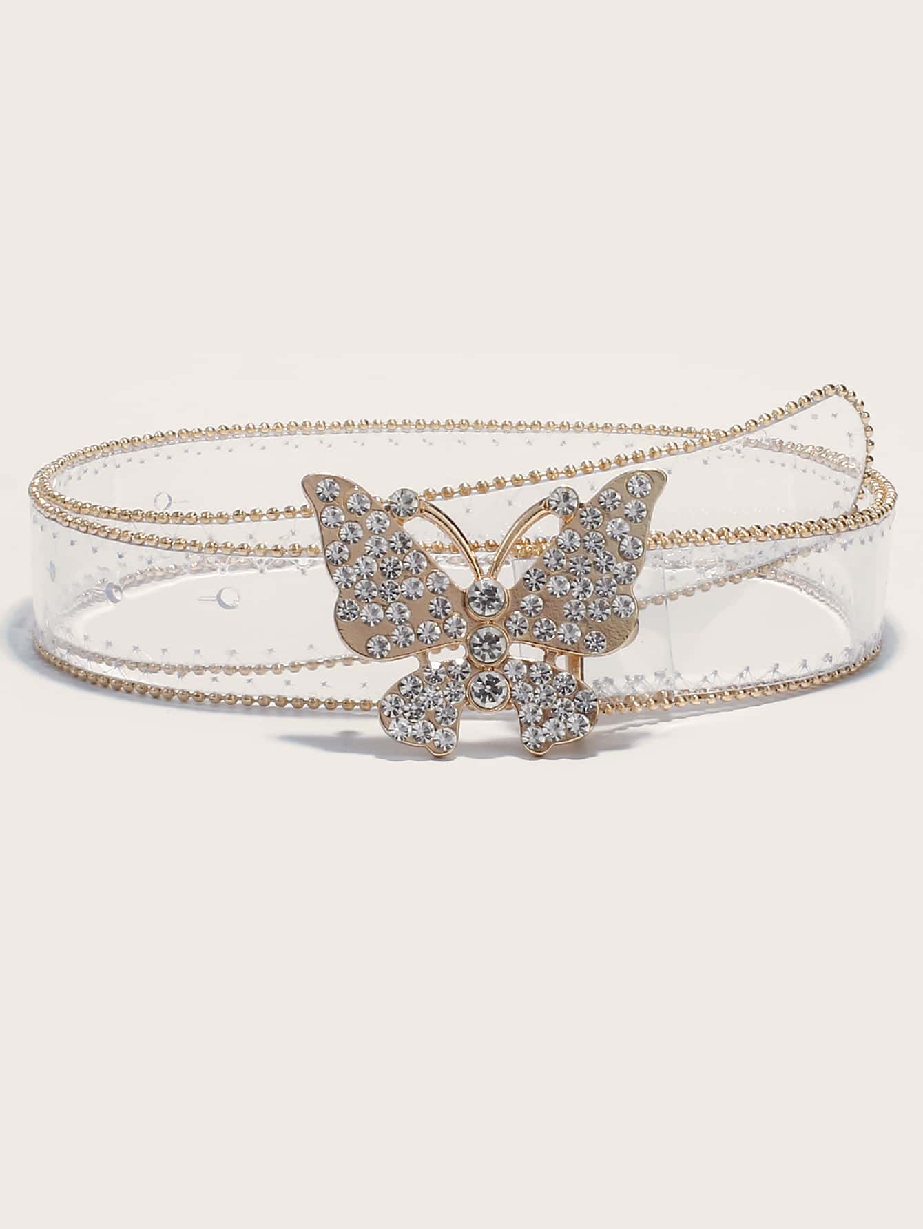 Rhinestone Engraved Butterfly Decor Transparent Belt