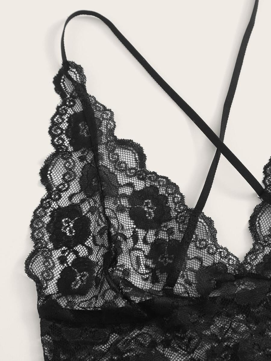 Plus Contrast Lace Mesh Crotchless Teddy Bodysuit | SHEIN USA