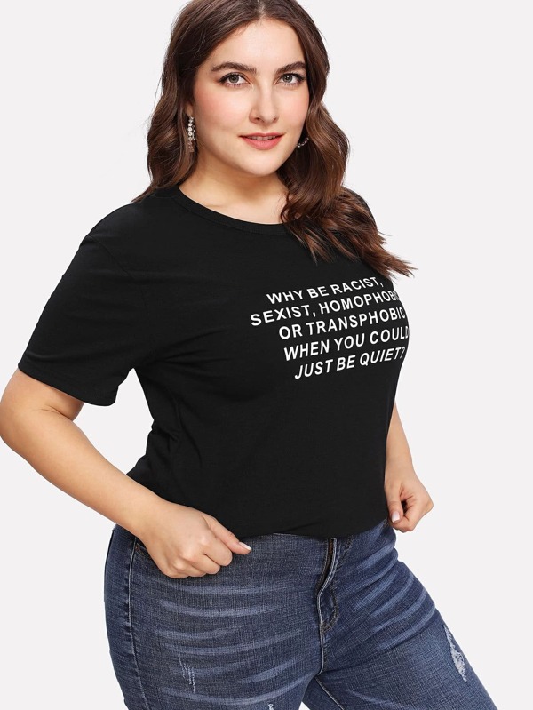 SHEIN Frenchy Plus Slogan Graphic Tee | SHEIN USA