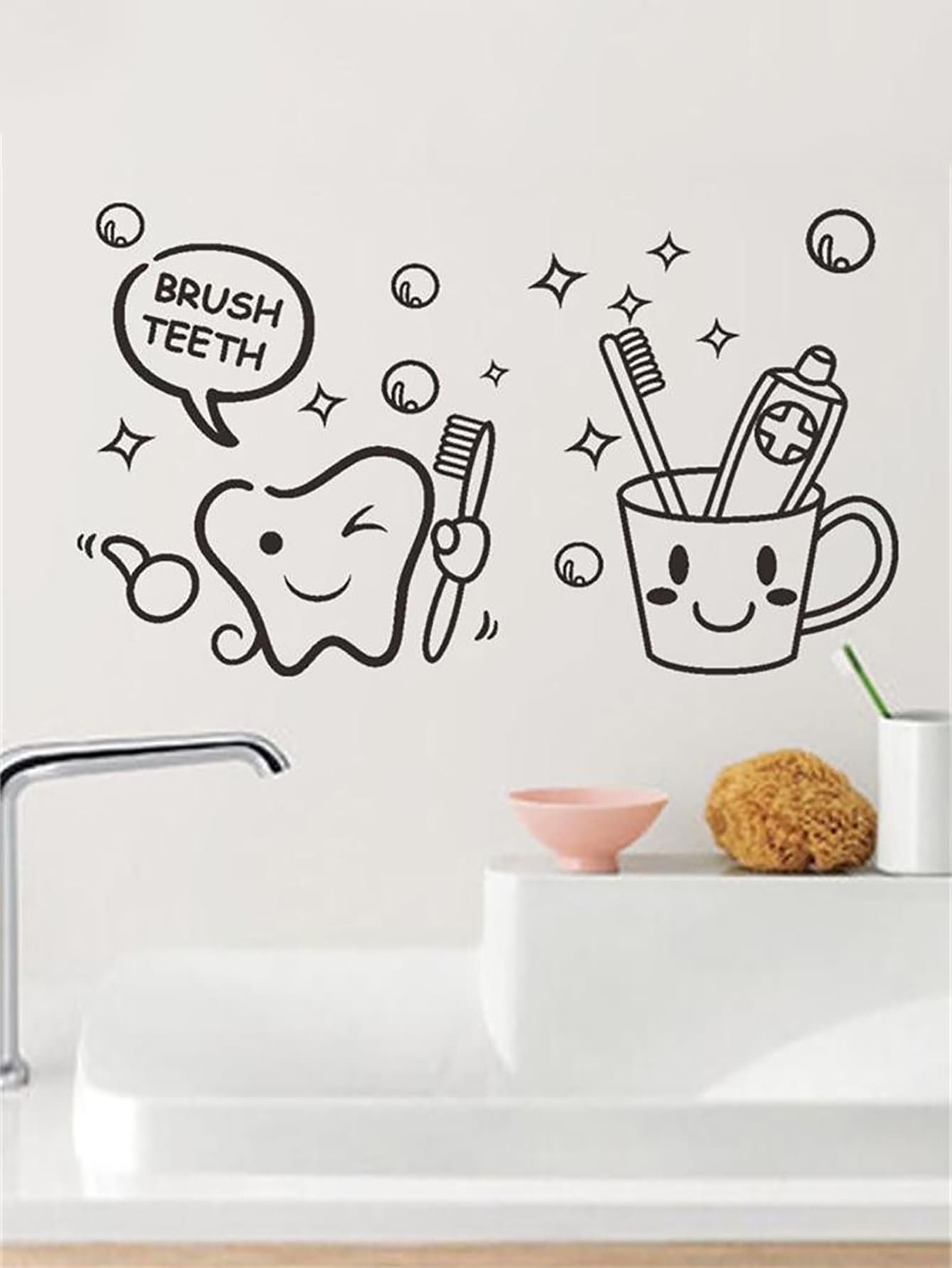 Tooth & Toothbrush Cup Print Wall Sticker