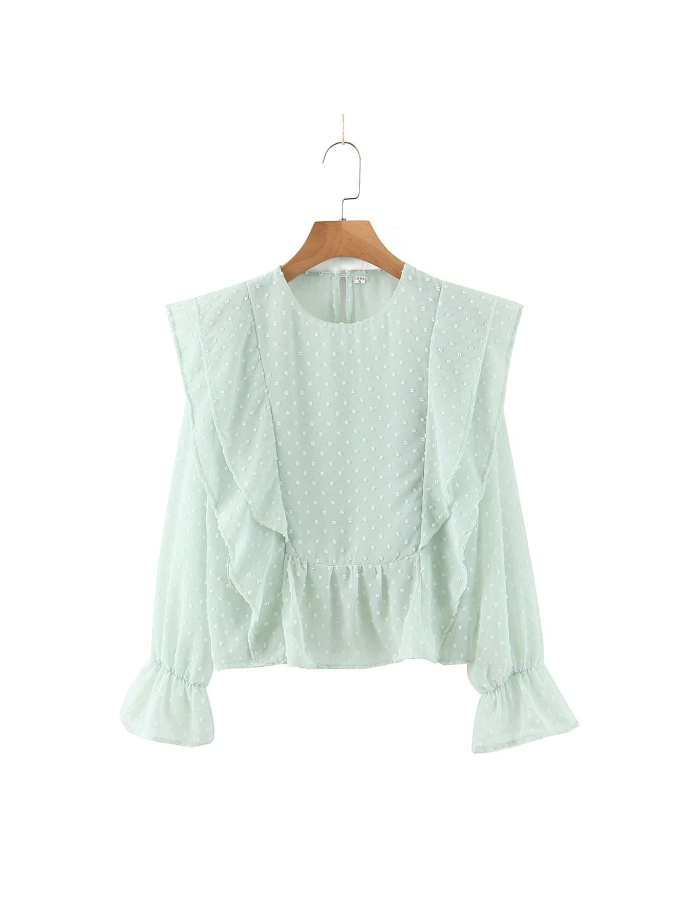 Swiss Dot Ruffle Trim Blouse