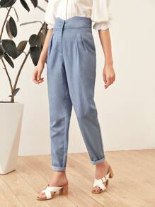 SHEIN BIZwear Notch Waist Fold Pleated Front Tailored Pants | SHEIN USA