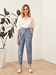 SHEIN BIZwear Notch Waist Fold Pleated Front Tailored Pants | SHEIN USA