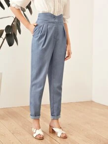 SHEIN BIZwear Notch Waist Fold Pleated Front Tailored Pants | SHEIN USA